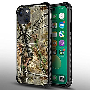 Yesad Compatible with iPhone 13 Mini Case,Real Jungle Camo Soft TPU Bumper Shockproof Tempered Glass Back Cover Case for Apple iPhone 13 Mini