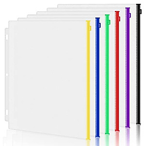 Antner 6 Pack Zippered Binder Pockets Letter Size 3 Holes Binder Pouches, Multicolor Zippers Folders Loose Leaf Document Filing Bags for 3 Ring Binders
