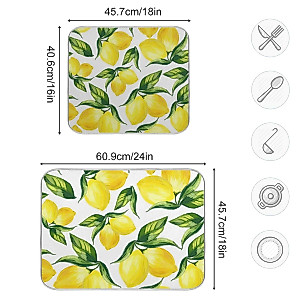 Qilmy Lemon Dish Drying Mat Absorbent Reversible Tableware Mat for Kitchen Countertop Home Decoration, 16 x 18 Inch