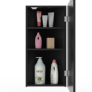 eclife 24" Bathroom Corner Medicine Cabinet W/Mirror, Single Door Bathroom Black Wall Mount Mirror Cabinet, Hanging Triple Shelf Storage Cabinet Opens Left to Right