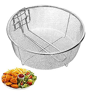Stainless Steel Deep Fry Basket Fried Basket, Round Fryer Basket, Deep Wire Strainer for Frying, Oil Drainer Strainer Tool with Handle, Ideal for Chips, Fries, Shrimps