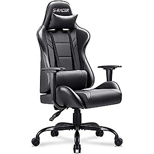 Homall Gaming Chair Computer Office High Back Leather Gamer Desk Chair Ergonomic Adjustable Swivel Racing Chair with Headrest and Lumbar Support (Black)