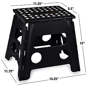 Folding Step Stool, 13 Inch - The Anti-Skid Step Stool is Sturdy to Support Adults and Safe Enough for Kids. Opens Easy with One Flip. Great for Kitchen, Bathroom, Bedroom, Kids or Adults. (Black)