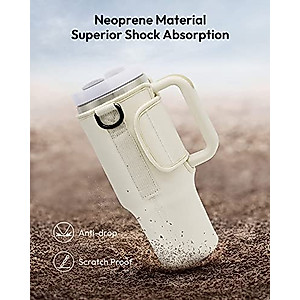 BILTRTE Water Bottle Carrier Bag Compatible with Stanley 40oz Tumbler with Handle, Water Bottle Holder with Adjustable Shoulder Strap for Hiking Travelling Camping (Cream, 40oz)