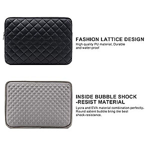 RAINYEAR 16 Inch Laptop Sleeve Diamond PU Leather Case Protective Shockproof Water Resistant Zipper Cover Carrying Bag Compatible with 16" MacBook Pro 2021 2022 New Model A2141 A2485 M1(Black)