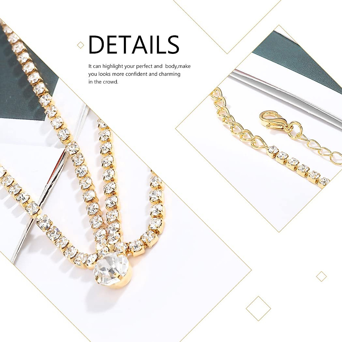 Bodiy Boho Crystal Body Chain Bra Gold Sparkly Bikini Chains Beach Rave Accessories Cuban Belly Body Jewelry for Women and Girls