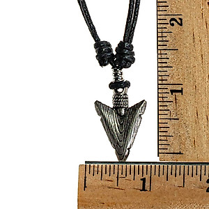 BlueRica Arrowhead on Adjustable Black Cord Necklace (Old Silver Finish)