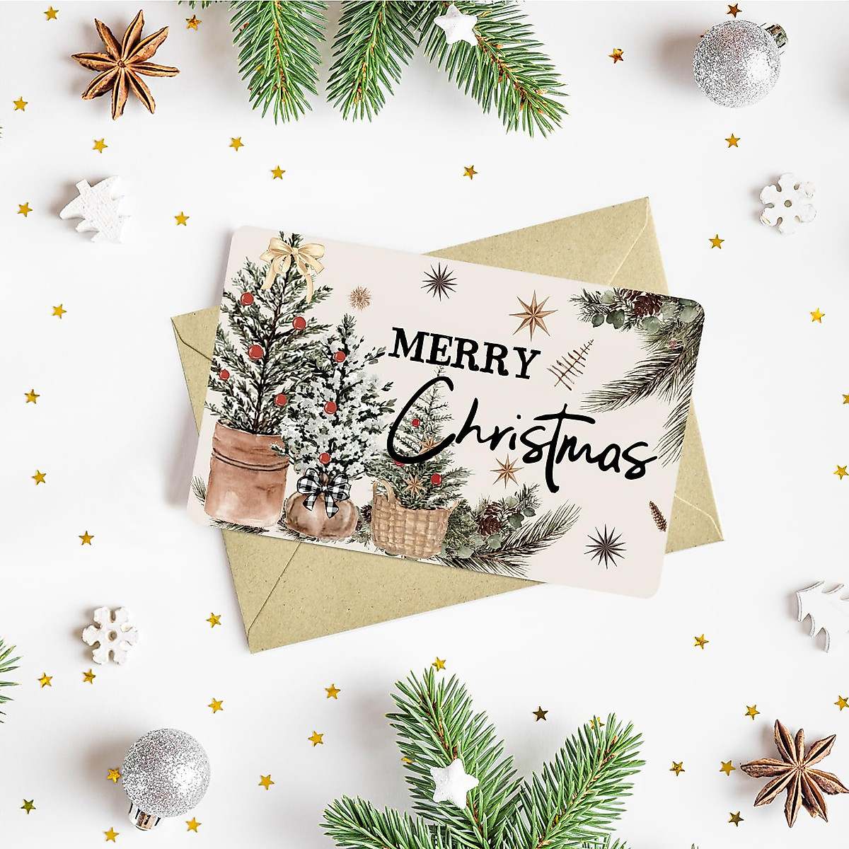 Artoid Mode 24 Pack Merry Christmas Thank You Cards Basket Xmas Tree Greeting Cards Gift With Envelope Sticker Blank Note Cards for Birthday Wedding Baby Shower Bridal Shower, 4 x 6 Inch