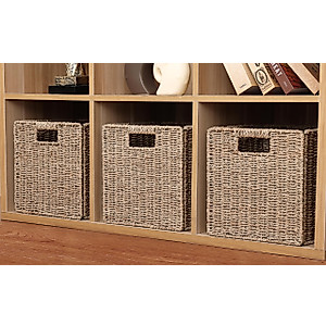 11x11x11in Seagrass Storage Baskets, Woven Baskets for Storage, Large Cube Wicker Storage Basket for Shelves Set of 3, Wicker Storage Basket, Bedroom, Living Room