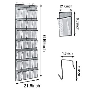 smellshark Hanging Shoe Rack Holder with 28 Extra Large Mesh Pockets Door Shoe Organizer with 4 Metal Hooks for Men,Women,Kids Storage Shoes,High Heels,Slippers,Accessories,Toiletries, Grey