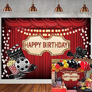Movie Night Backdrop Red Carpet Movie Theme Birthday Party Background Children Star Movie Theme Party Photography Decoration Photo Shoot Props 7x5FT