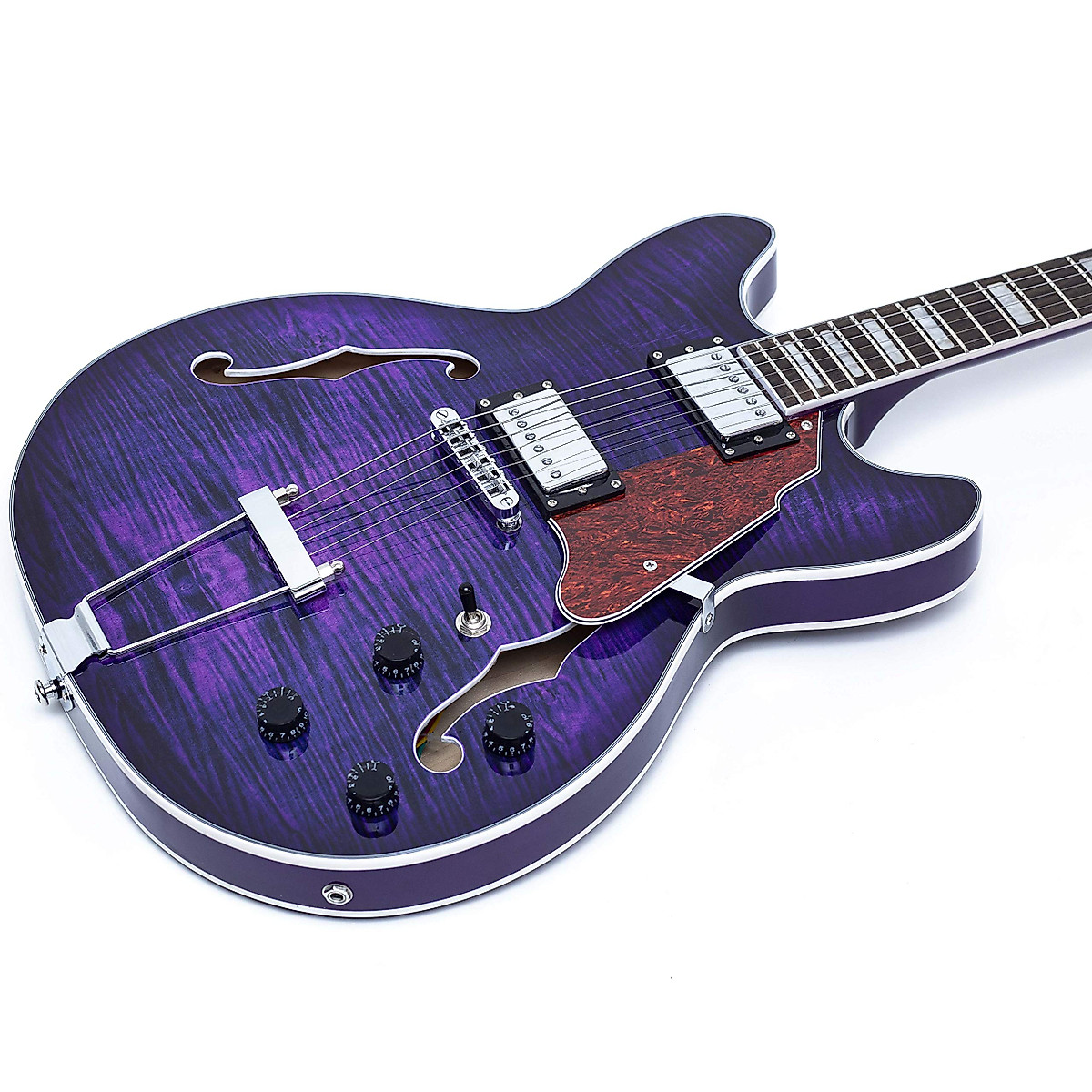 GROTE Jazz Electric Guitar Semi-Hollow Body Trapeze Tailpiece Bridge Guitar Gig Bag (Purple)