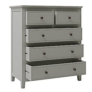 Harper & Bright Designs Modern 5 Drawers Dresser for Bedroom, Solid Wood Chest of Drawers with Nickel Hooded Pulls, Storage Cabinet with Tapered Wood Legs for Living Room Hallway Entryway,Gray