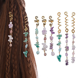 FRDTLUTHW Colored Natural Stone Pendant Hair Jewelry for Braids, Crystal Dreadlock Accessories for Women(pack of 6)