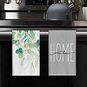 Artoid Mode Eucalyptus Gold Leaves Summer Kitchen Towels Dish Towels, 18x26 Inch Seasonal Spring Wedding Decoration Hand Towels Set of 4