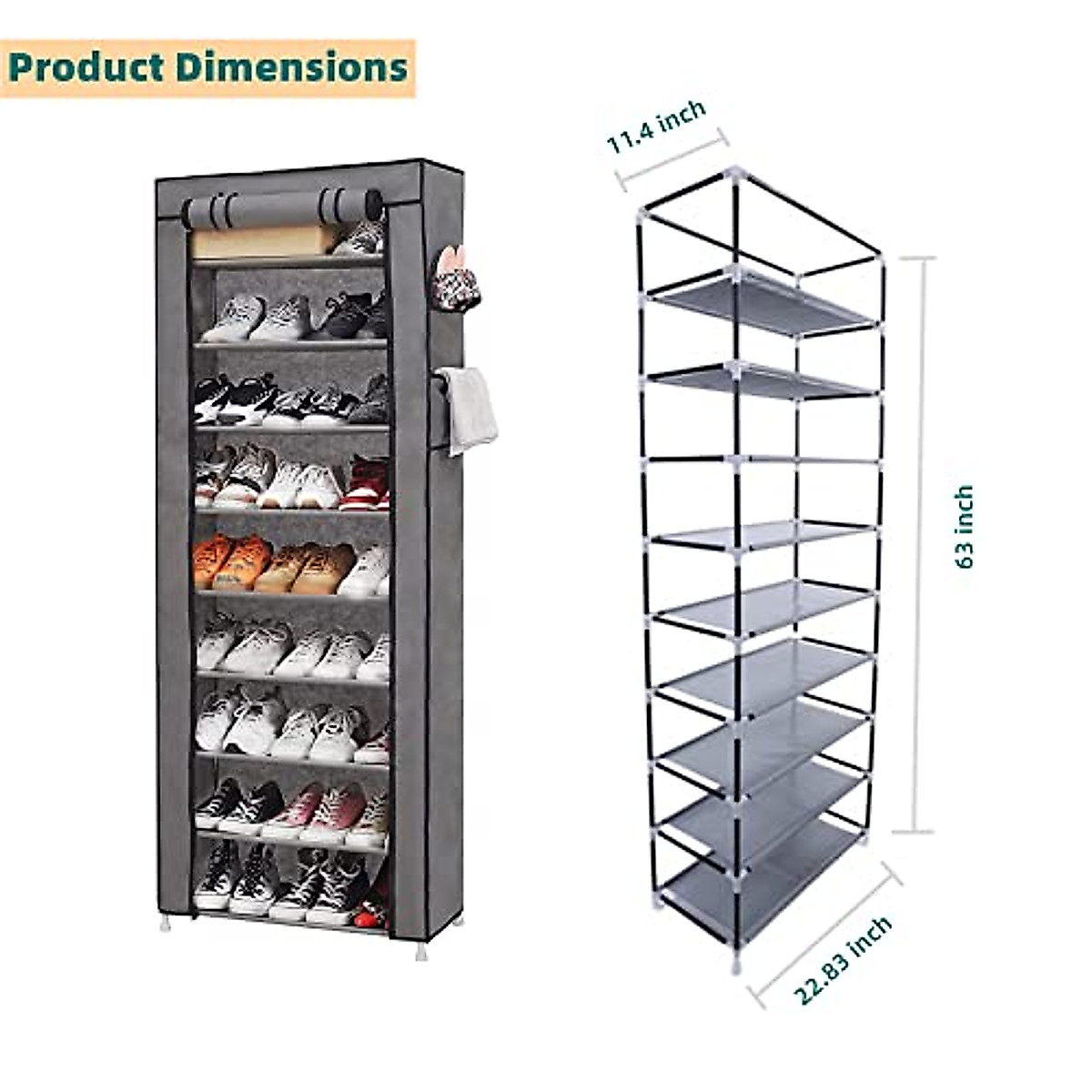 LIKOVSCI 10 Tier 27-Pairs Shoe Rack Tool Free Easy Assembled Shoe Shelf Storage Organizer with Dustproof Nonwoven Fabric Cover