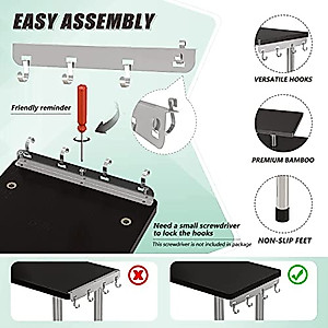 Venloup Upgraded 3 Tier Corner Shelf, Adjustable Bamboo Storage Spice Rack with Hooks, Freestanding Space Saving Counter Display Shelf for Kitchen, Office and Bedroom Adjustable (Black)