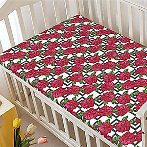 Roses Themed Fitted Crib Sheet,Standard Crib Mattress Fitted Sheet Ultra Soft Material-Baby Sheet for Boys Girls,28“ x52“,Multicolor