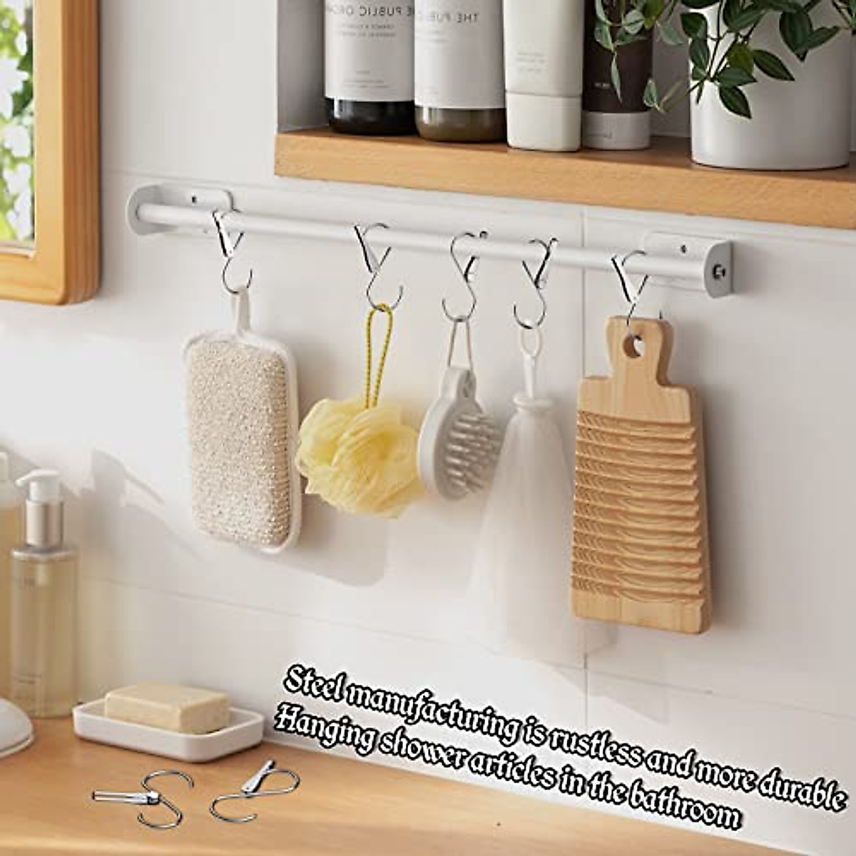 XCISSON S Hooks for Hanging Closet, Stainless Steel S Shaped Hooks with Safety Buckle Design, Heavy Duty S Hanger Hooks for Kitchen, Bathroom, Garden - 4.1 inch - 4 Pack