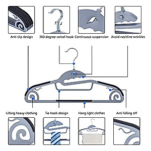 Bumodel 30 Pack Magic Extender Coat Hanger Ultra Thin Plastic Hangers with Non-Skid Rubber Padded Neck Protect Closet Space Saving Clothing Hangers for Jean, Skirt, Ties, Bras, Sweater, Suit (Black)