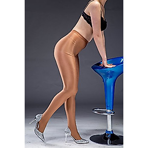 KFFYEYE 70D Women's Thickness Ultra Shine Stockings Pantyhose, Ultra Shimmery PLUS Footed Tight (Gold Coffee)