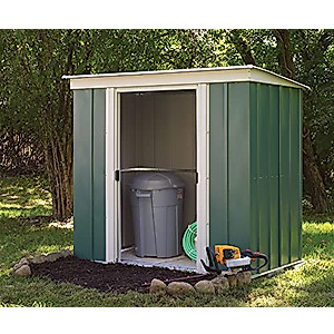 Arrow Sheds 6' x 4' Galvanized Steel Pad-Lockable Outdoor Utility Storage Shed with Pent Roof, Eggshell/Green
