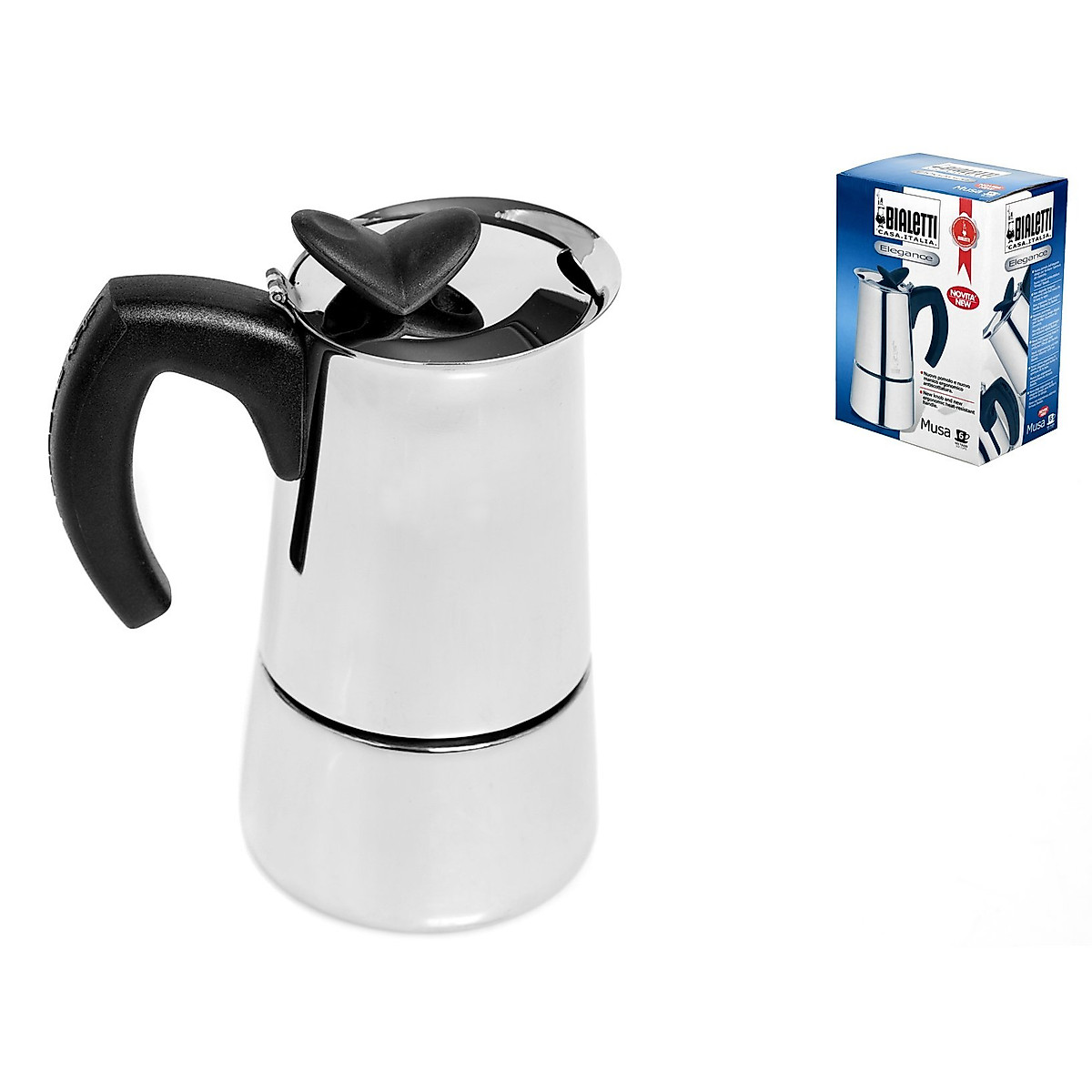 Bialetti - Musa, Stovetop Coffee Maker, Suitable for all Types of Hobs, Stainless Steel, 6 Cups, Silver