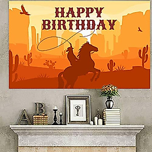 Wild West Cowboy Happy Birthday Banner Backdrop Western Texas Countryside Theme Decorations Decor for Rodeo Party Wild West Party Western Cowboy Party Wild One 1st Birthday Party Baby Shower Supplies