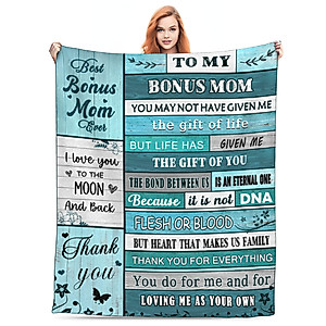 Bonus Mom Gift from Daughter, Bonus Mom Blanket from Bonus Daughter Son Stepdaughter Stepson, 50"x60" Mothers Day Blanket Gifts for Stepmom Birthday Gifts for Bonus Mom