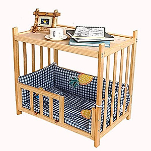 WDJBPSH 2 Tier Dog Bed Wood Frame with Side Table Storage Platform, Deluxe Lounge Pet Cots for Large Medium Small Dogs, Four Seasons Universal (Color : B)