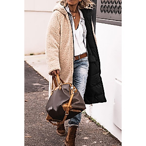 Thatrich Long Puffer Coat Women with Hood Reversible Jackets Long Sleeve Fuzzy Fleece Jacket Winter Warm Down Coat Outerwear