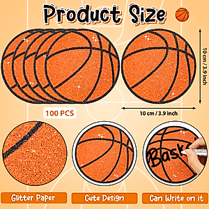 BWkoss Glitter Basketball Cutouts- 100Pcs Sport Ball Bulletin Board Basketball Shape DIY Paper Cuts Party Decorations for Sports Theme Party Baby Shower Birthday Classroom Game Day Wall Decor Supplies