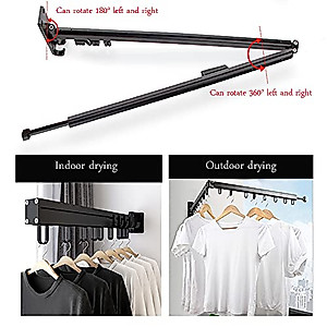 XuuSHA Wall Mounted Retracting Hanging Clothing Drying Ra Wall Mount-Folding Drying Rack, Clothes Storage Rack, Indoor Outdoor Drying Rack Telescopic Clothes, (Color : Black One Shot)