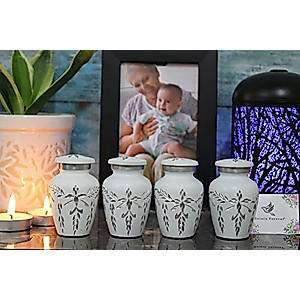 White Keepsake Urns for Ashes - Mini Urns for Human Ashes Set of 4 with Premium Box - Handcrafted White Urns - Honor Your Loved One with Mini Cremation Urns - Small Urns Set for Adult Male & Female