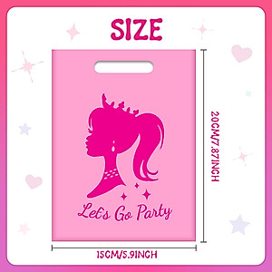 Lcnjscgo 50 PCS Hot Pink Princess Party Gift Bags Princess Bachelorette Party Favors Bags for Kids Pink Girls Princess Birthday Party Supplies Decorations Pink Plastic Bags Snack Goodie Bags