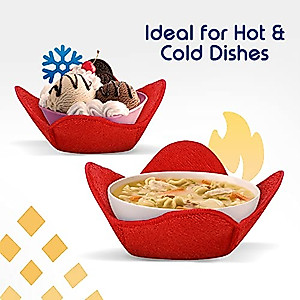 House and Hash - Bowl Holder Warmers  to Keep Food Warm and Your Hands Cool, Made of Microfiber Heat Resistant Fabric for Safe Grabs, Microwavable Bowl Holders, Set of 4 (4, Red)
