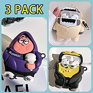 3 Pack Cute Cartoon Character AirPods Case for AirPod 2/1,3D Kawaii AirPod Case 2nd Generation,Funny Fun Cartoon Cool Soft Silicone Protective Cover for Apple Airpods Case with Keychain for Women Men
