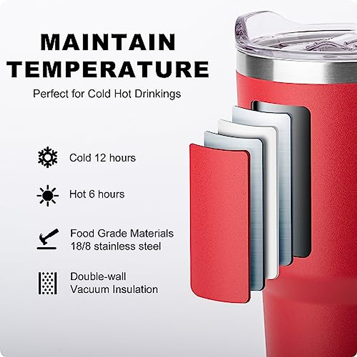 koodee 30 oz Tumbler with Lid and Straw, Stainless Steel Double Wall Insulated Travel Mug Water Tumbler with Handle (Canyon Red)
