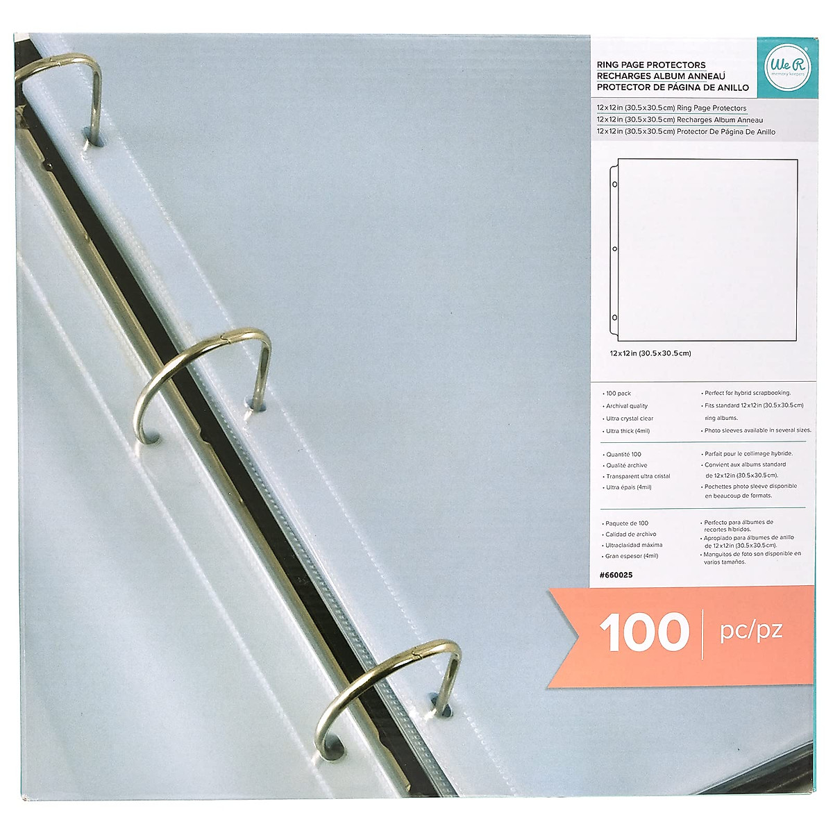 We R Memory Keepers 12x12 Page Protector Sleeve Set Includes 100 Pages, Non-Glare, Compatible with Most 3 Ring Albums, Perfect for Scrapbooking & More