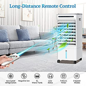 Portable Air Conditioners, 4 in 1 Air Conditioner Portable for Room, 5L Evaporative Air Cooler with 3 Modes & 3 Speeds, 1-7 Hours Timer, Portable AC with Remote Control