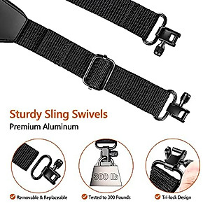 EZshoot Two Point Sling with Swivels, Comfortable Neoprene Padded, Length Adjustable Rifle Sling for Outdoors Black