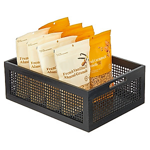 mDesign Large Decorative Wooden Crate Storage Box, Rustic Pine Wood Organizer Bin Basket w/Built-In Handles for Kitchen Pantry, Cupboard, Cabinet, Counter, Home Sort Collection - Black Pine