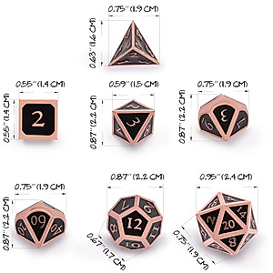 Yellow Mountain Imports Collector's 7 Rose Copper on Black Metal Dice Set with Storage Case, Copper Rose - for Role Playing Games (RPG), DND, MTG, and Other Dice Games - Made