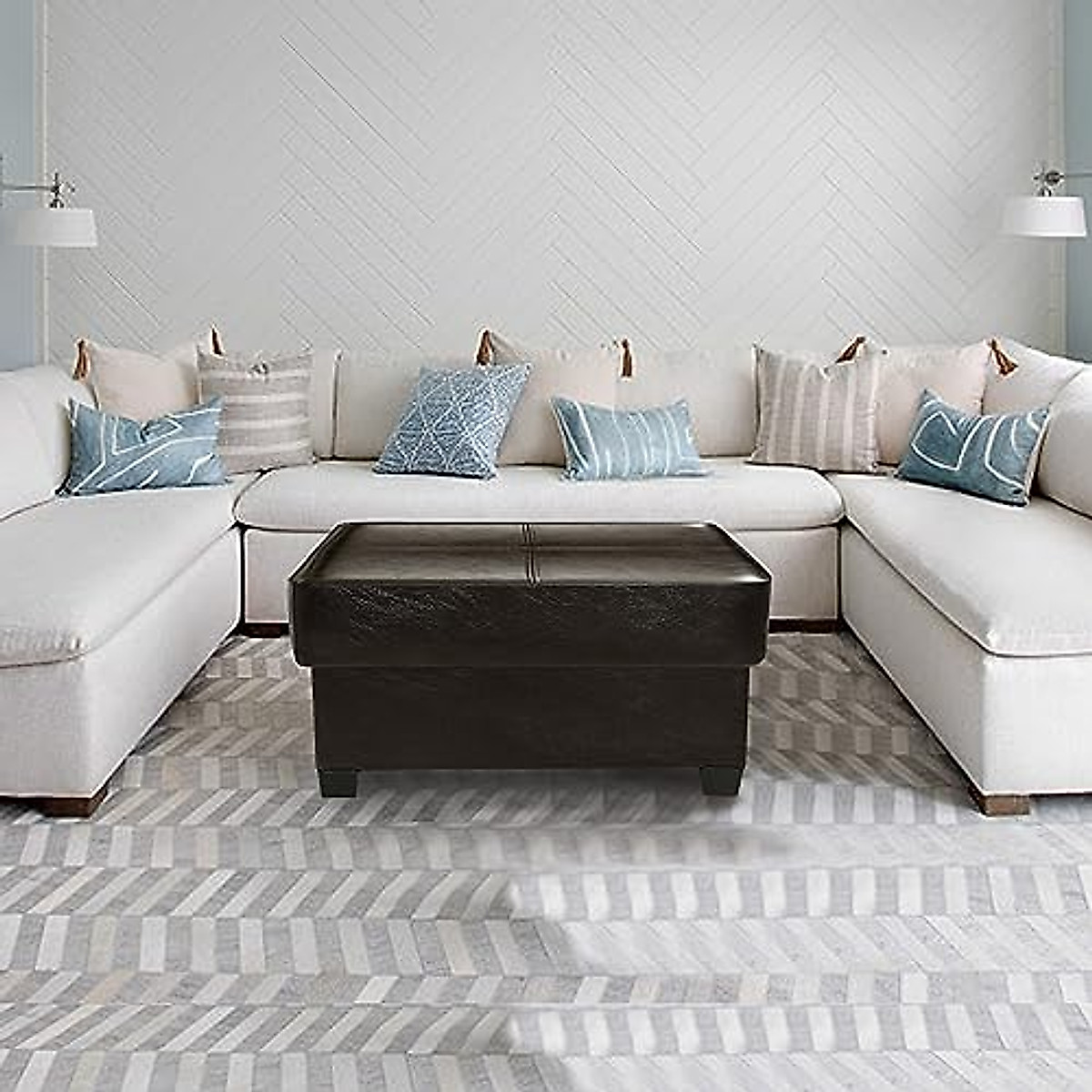 GLAXYFUR Folding Storage Bench, Cube PU Leather Footstool with Legs, Coffee Table, Ottoman with Storage for Living Room, 23.6 x 23.6 x15 Inches, Brown