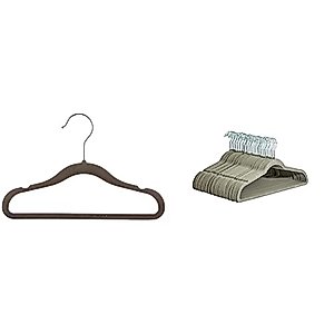 Amazon Basics Slim, Velvet, Non-Slip Suit Clothes Hangers, Gray/Silver - Pack of 50 & Kids Velvet, Non-Slip Clothes Hangers, Gray - Pack of 50
