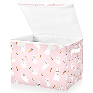 innewgogo Easter Bunnies Storage Bins with Lids for Organizing Cube Cubby with Handles Oxford Cloth Storage Cube Box for Car