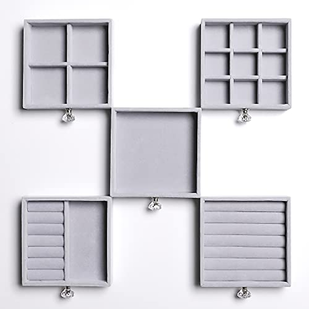 Frebeauty Acrylic Jewelry Box Clear Earring Organizer Storage Boxes,Necklace Hanging with 5 Removable Velvet Drawers Large Jewelry Display Case for Stud Rings Bracelets for Gift,(Grey)