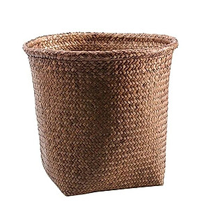 Generic Rattan Waste Basket Trash Can, Straw Woven Storage Basket, Wicker Waste Basket Countertop Wastebasket for Bedroom Bathroom Kitchen Home Office Table (A)