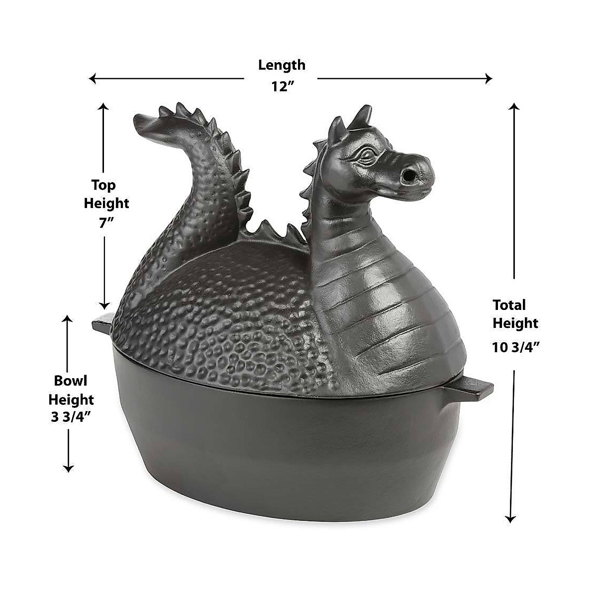 Plow & Hearth Dragon Wood Stove Steamer | Cast Iron | Matte Black | Rust Resistant | Functional Alternative | 2.75 QT Cap | 12.5 L x 7.5 W x 10.75 H