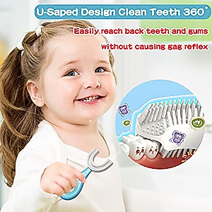 YOTEE U-Shaped Toothbrush Kids 2 PCS - Toddler with Food Grade Soft Silicone Brush Head, Manual Whole Mouth for Age 2-6, 360° Oral Teeth Cleaning Design